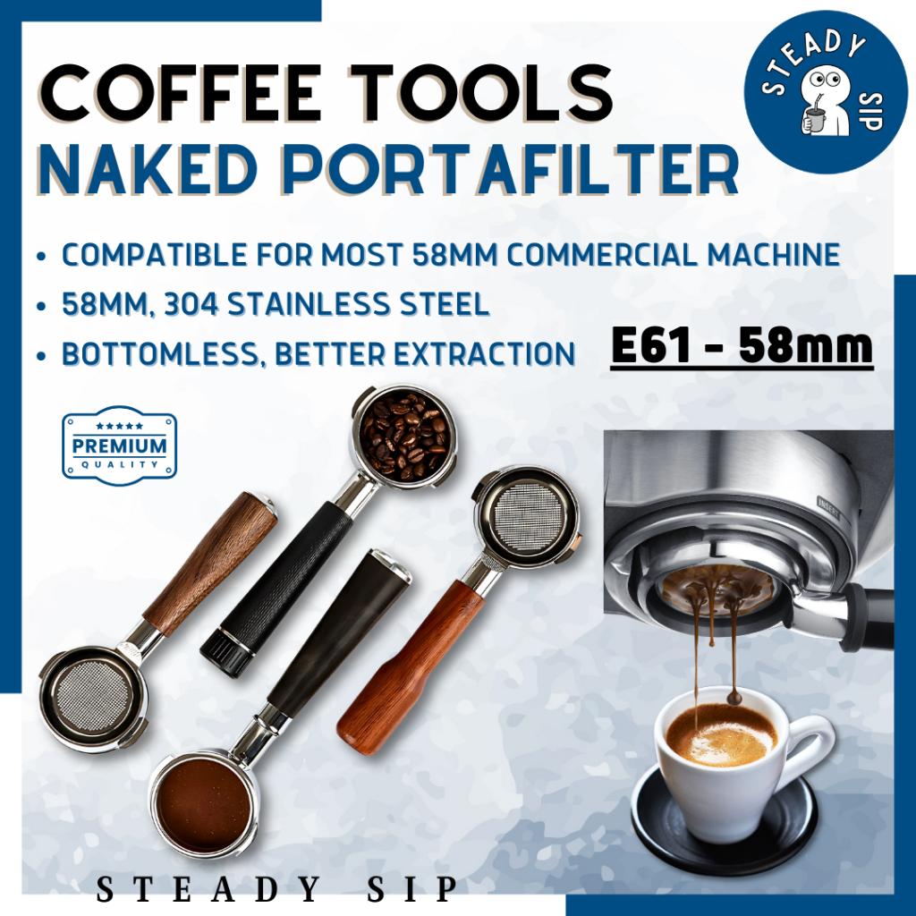 SteadySip E61 58mm Bottomless Portafilter Naked Portafilter Espresso Expobar Gemilai Rocket ...