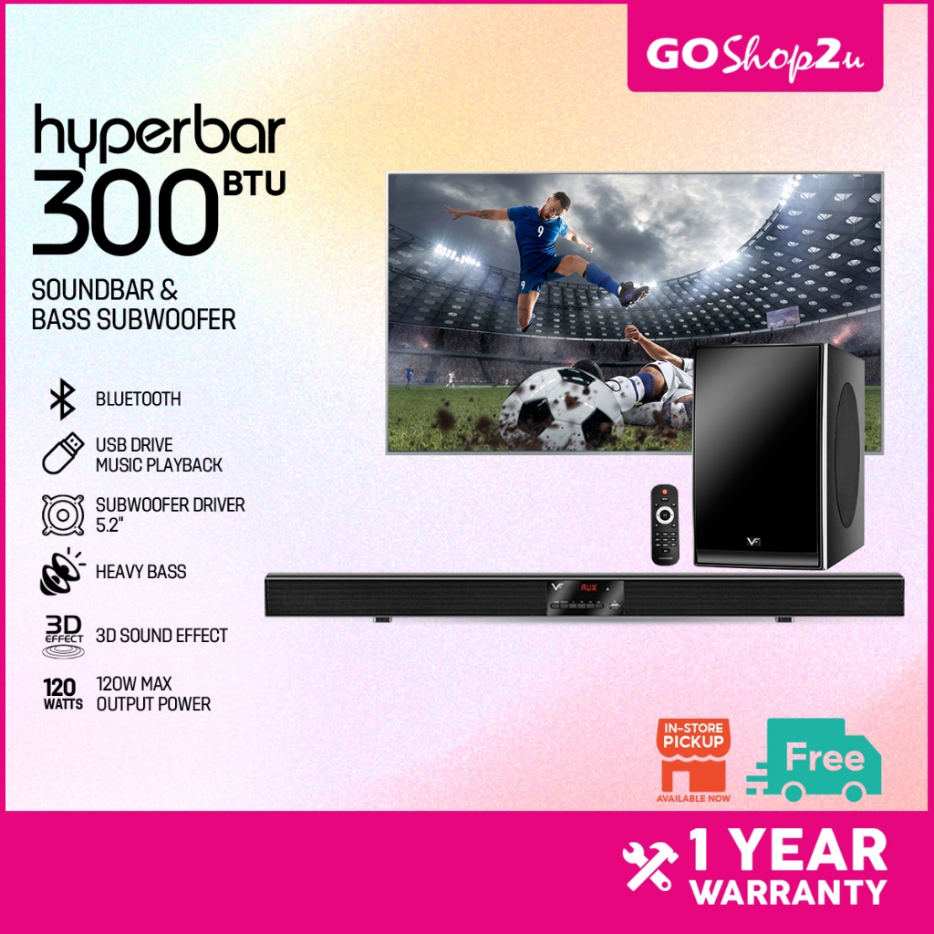 Vinnfier HyperBar 300 BTU Bluetooth SoundBar with Subwoofer 3D Effect ...