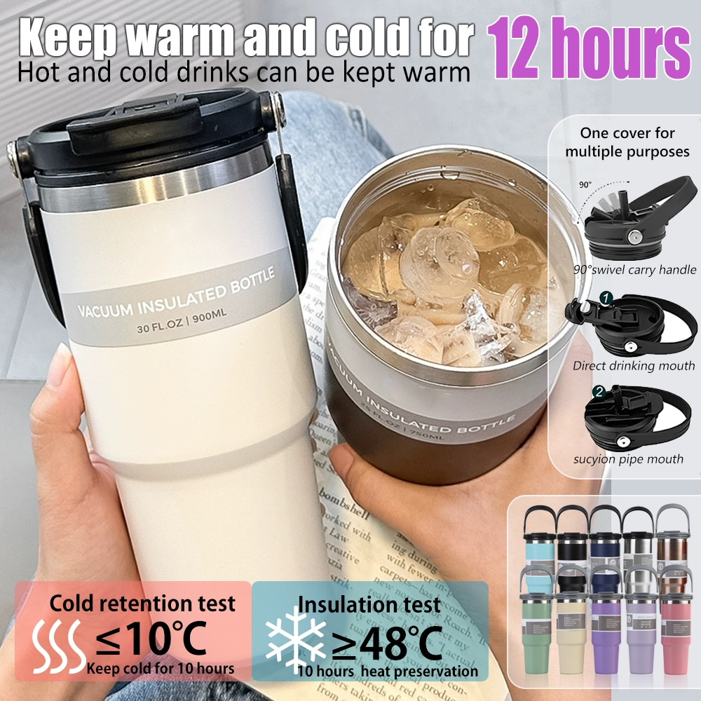 Tyeso 890ml 304 Stainless Steel Handheld Thermos Insulated Vacuum Tumbler Hot or Cold Mugater ...