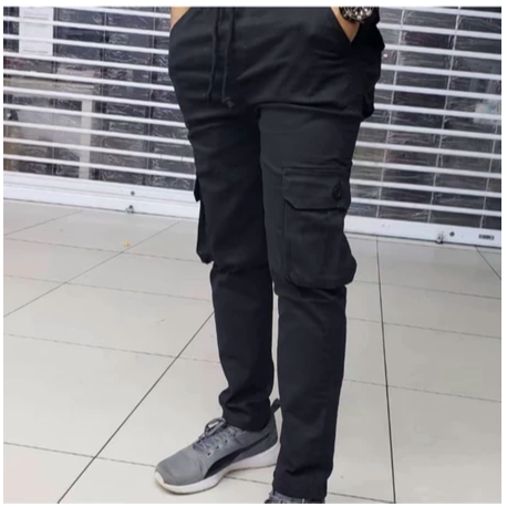 6pocket tali New Unisex slack Cotton Cargo Elastic Waist 6 Packet Pant ...