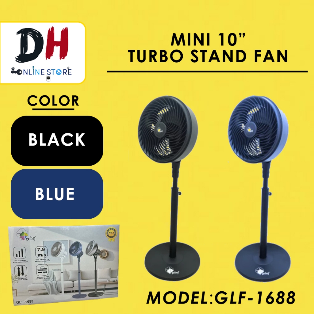 GELOOF#10"TURBO STAND FAN Adjustable Stand Fan Mini 3 Speed Fan/5 Blade ...