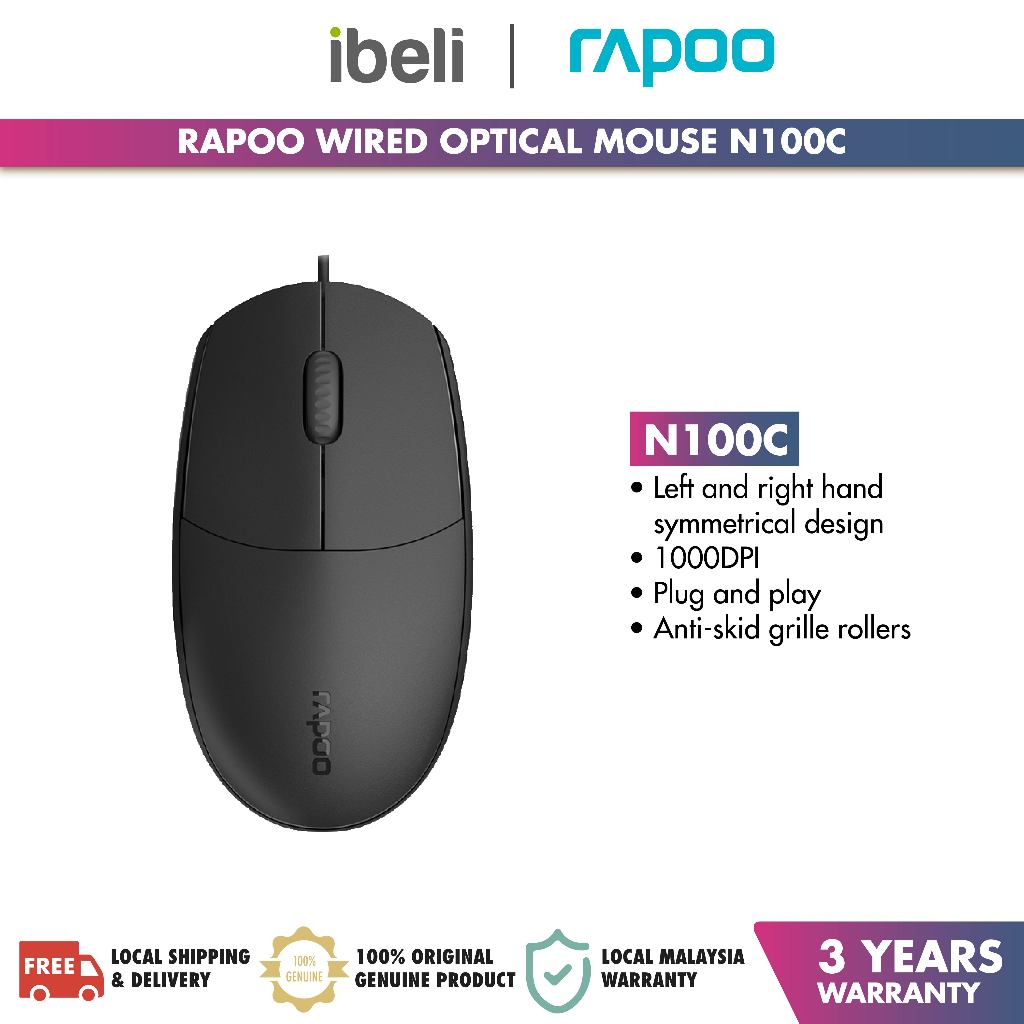 Rapoo Wired Optical Mouse N100C - 3 Year Warranty | Shopee Malaysia
