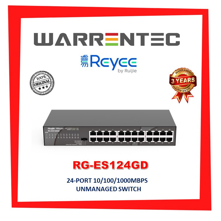REYEE RG-ES124GD 24-PORT 10/100/1000MBPS UNMANAGED SWITCH | Shopee Malaysia