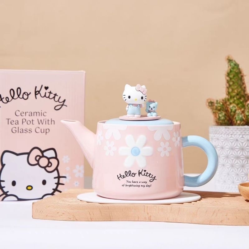 Hello Kitty cute girly pink cherry blossom hand-painted ceramic teapot ...