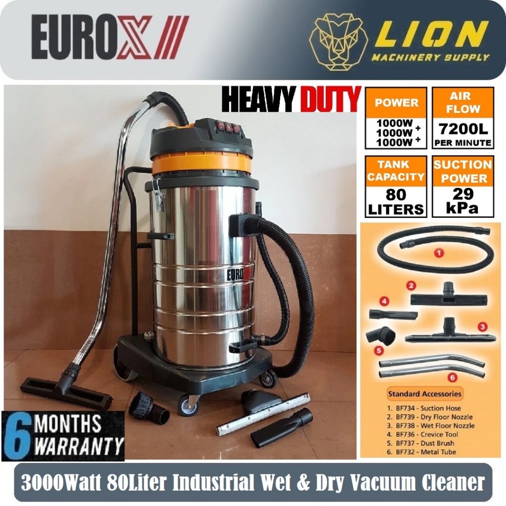 EuroPower/Thundez 3000W 80Liter Industrial Wet & Dry Vacuum Cleaner ...