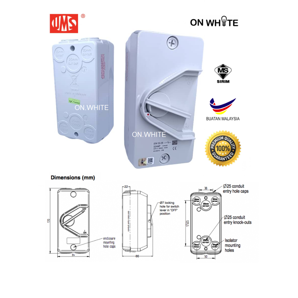 UMS WEATHER PROOF ISOLATOR 32AMP 3POLE IP66 | Shopee Malaysia