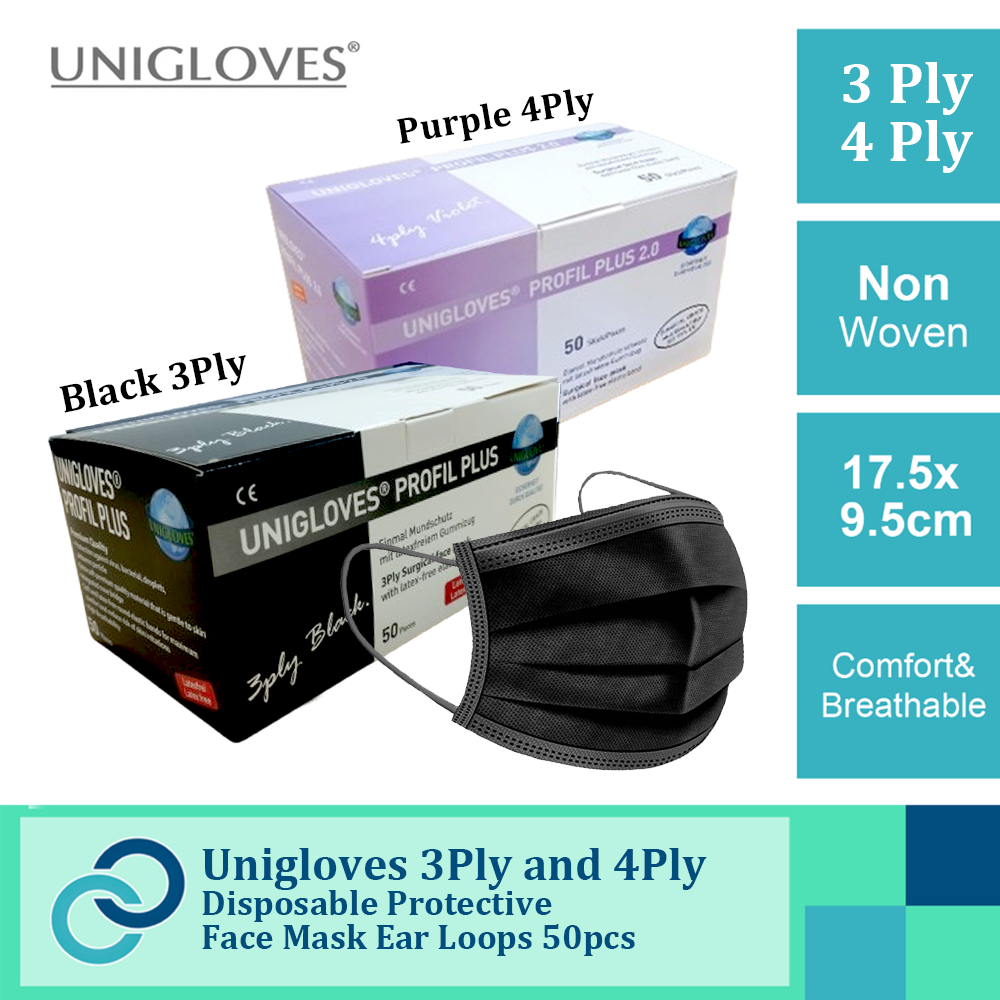 Unigloves 4 Ply Disposable Protective Face Mask Ear Loops 50 Pieces/Box ...