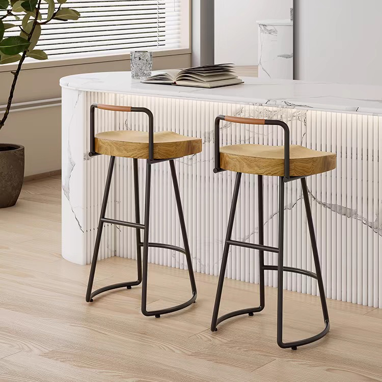 Retro High Stool Balcony Bar Coffee Milk Tea Chair Solid Wood Home ...