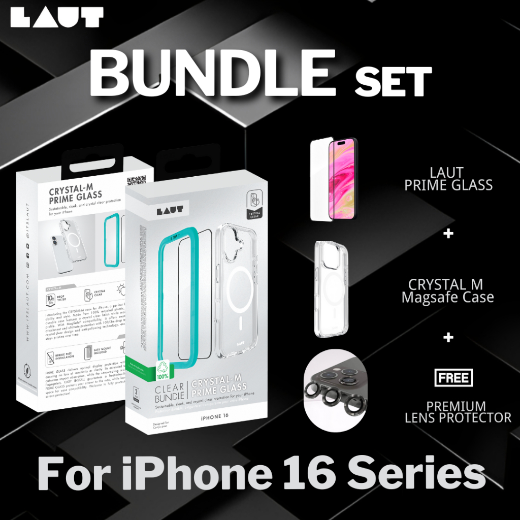 LAUT Bundle Set - Crystal M Clear CASE / PRIME GLASS (EDGE) Screen Protector compatible for ...