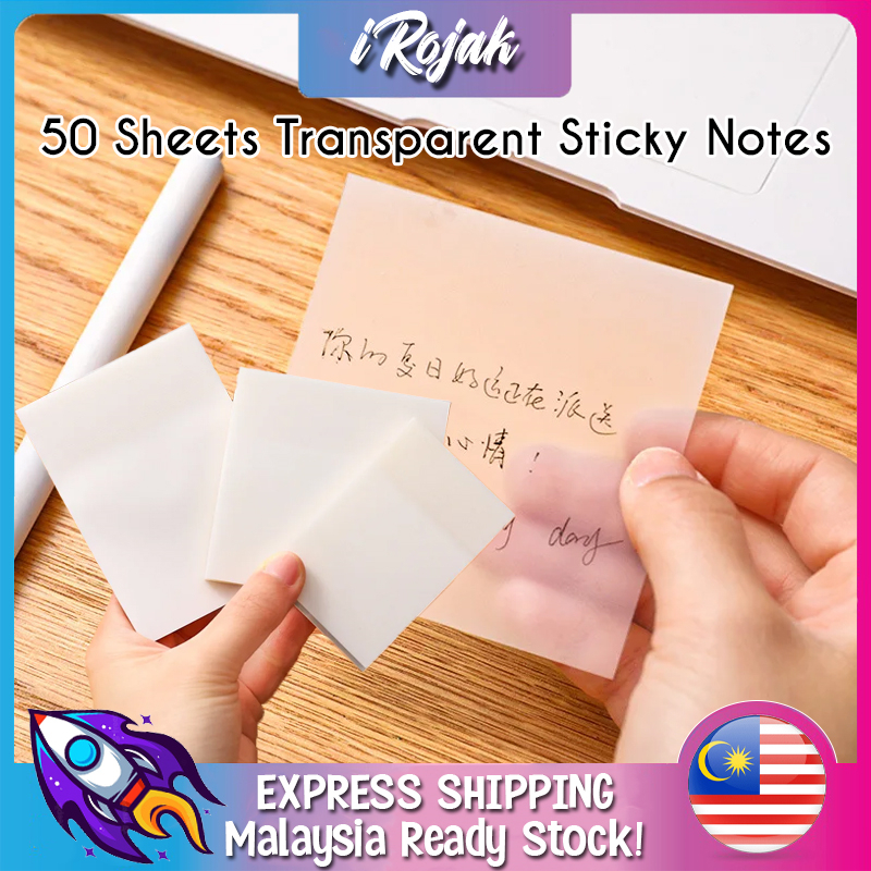 [iRojak] 50 Sheets Transparent Note Sticky Memo Pad Clear Notes Stick ...