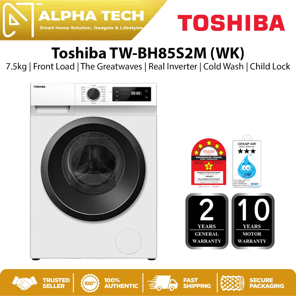 Toshiba TW-BH85S2M Front Load Washer 7.5Kg Real Inverter Washer | Cold Wash | Quick Wash | 2 ...