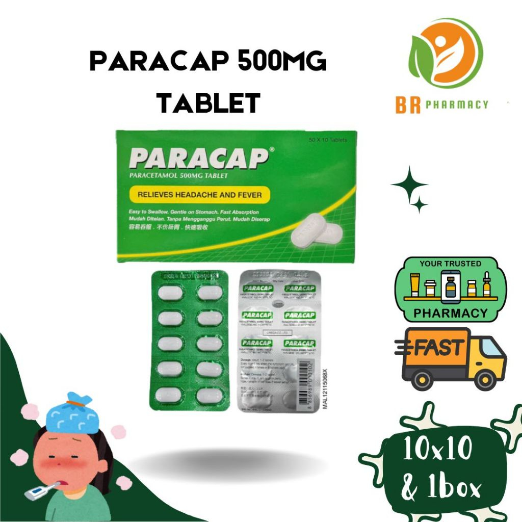 PARACAP Paracetamol 500mg Tablet -1 BOX(50strip x10) Paracap Relieves ...