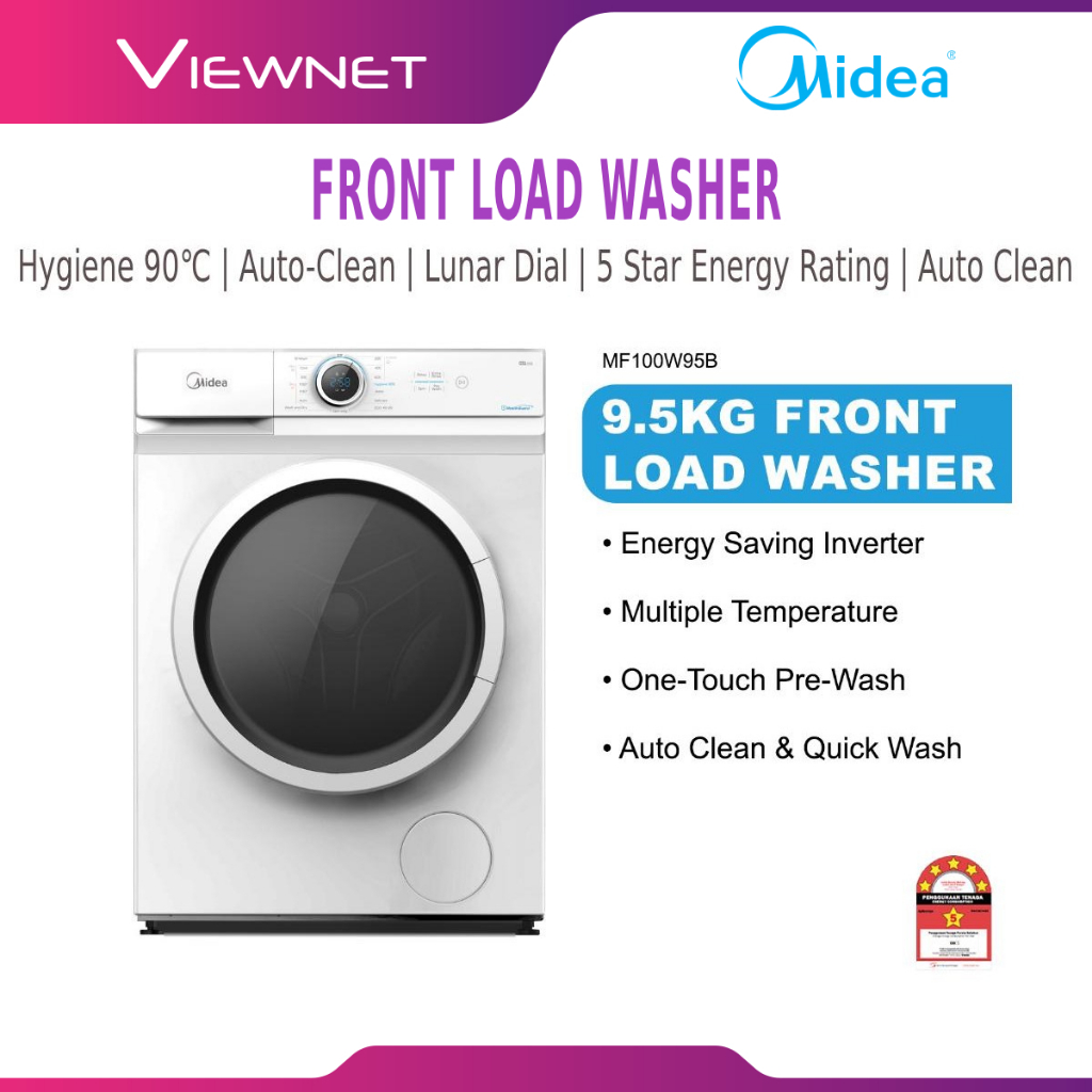 Midea Washing Machine (7.5KG/8.5KG/9.5KG) Hygiene 90℃ Front Load Washer ...