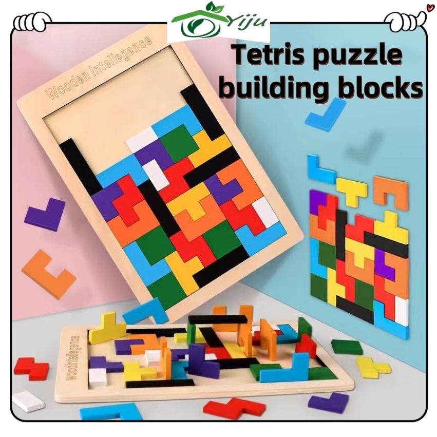 【READY STOCK】40pcs 3 in 1 Russian Blocks Tetris Jigsaw Puzzle Wooden ...