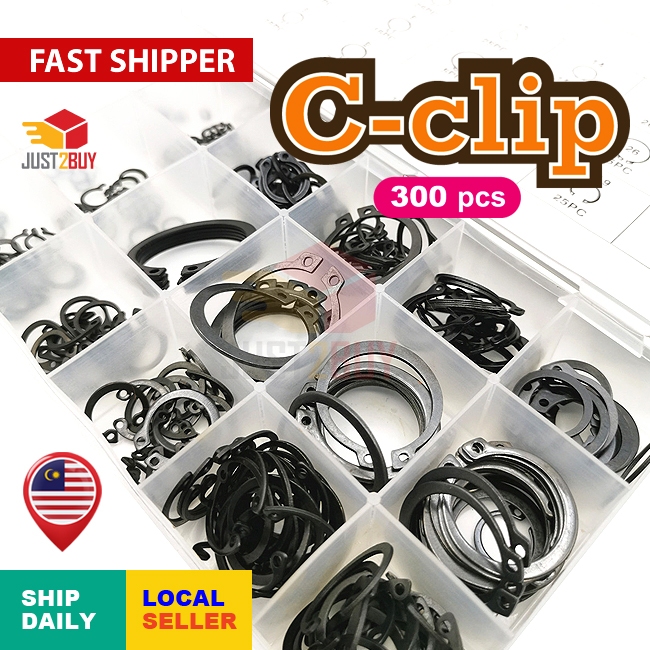 【STOK M'SIA】C Klip Keluli Karbon 300pcs Snap Ring C-Clips C Clip ...