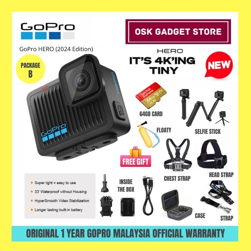 Gopro Hero 4K 2024 Edition Action Camera | Waterproof Shockprook | 1 ...