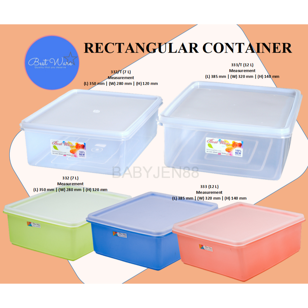 BEST WARE TRANSPARENT RECTANGULAR CONTAINER 332 333 332/T 333/T COLOUR ...