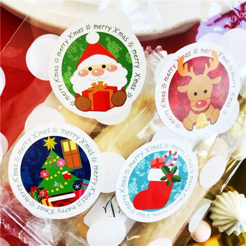 4 Styles Christmas 4cm Round Gift Decoration Sticker 40Pcs | Shopee ...