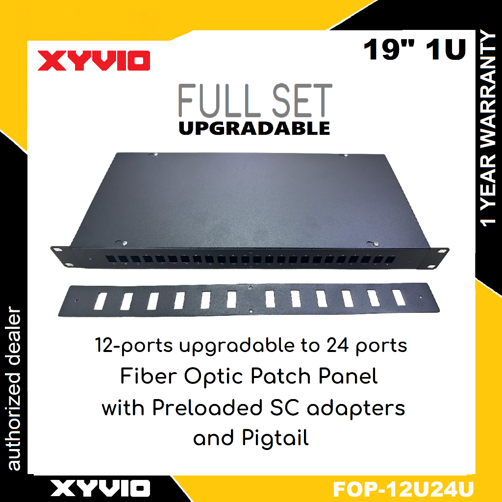 XYVIO Fiber Optic 12-Ports UPGRADABLE to 24 Ports 1U Patch Panel Rack c ...