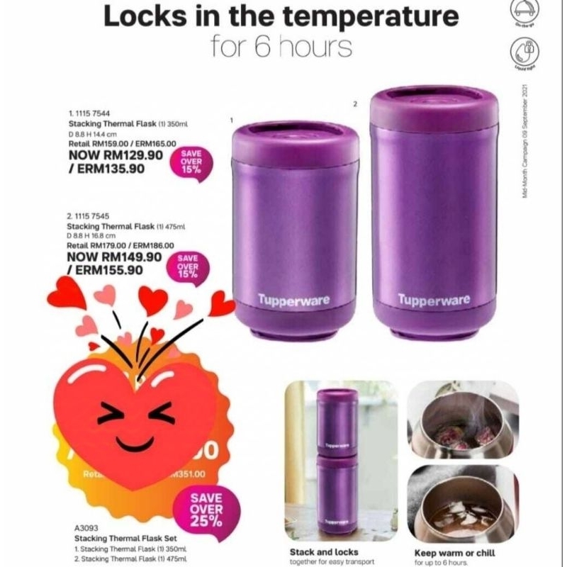 (Gift Set)TUPPERWARE Thermal Stack Flask 350ml/475ml(1 Pcs) | Shopee Malaysia