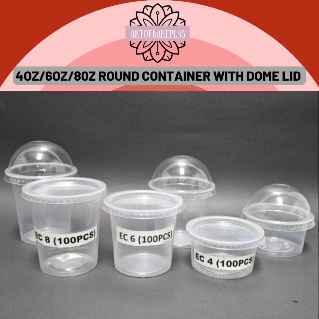 Round Container with Dome Lid 4oz 6oz 8oz {100pcs}/ Disposable Plastic ...