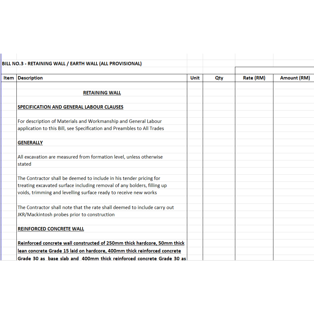 🔥REINFORCED CONCRETE WALL & RETAINING EARTH WALL BILL OF QUANTITIES ...