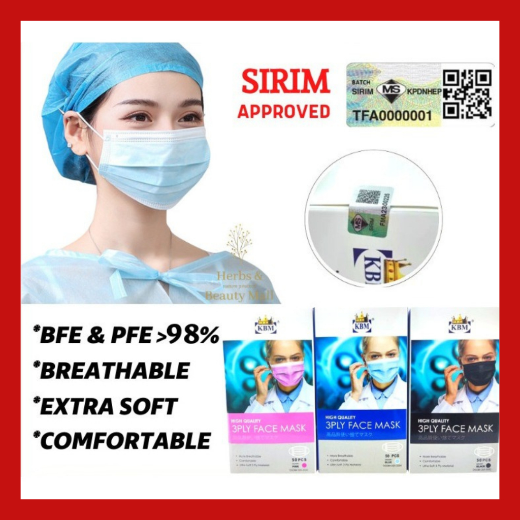 (SIRIM Certified) 50PCS KBM 3 PLY Blue Face Mask Sirim Approved Mask ...