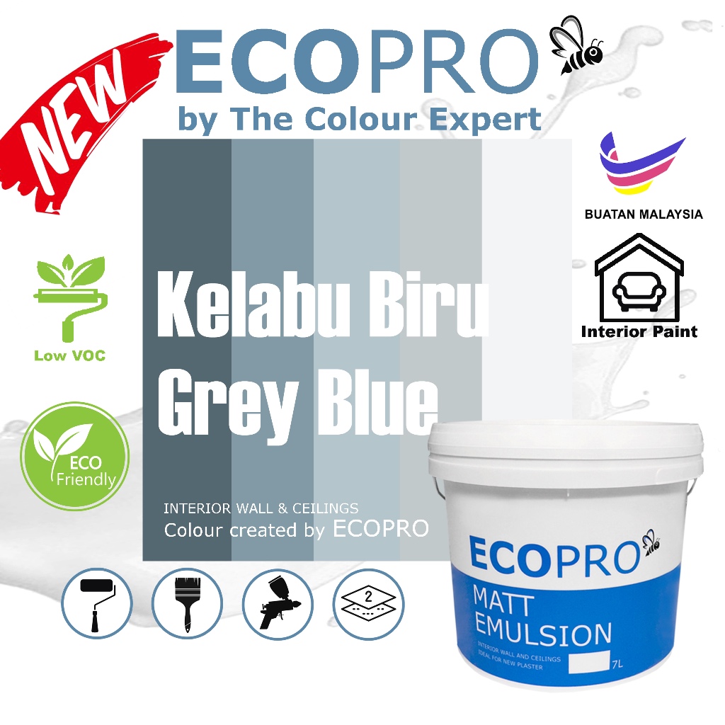 7L ( KELABU BIRU/ GREY BLUE ) ECOPRO MATT EMULSION PAINT FOR INTERIOR ...