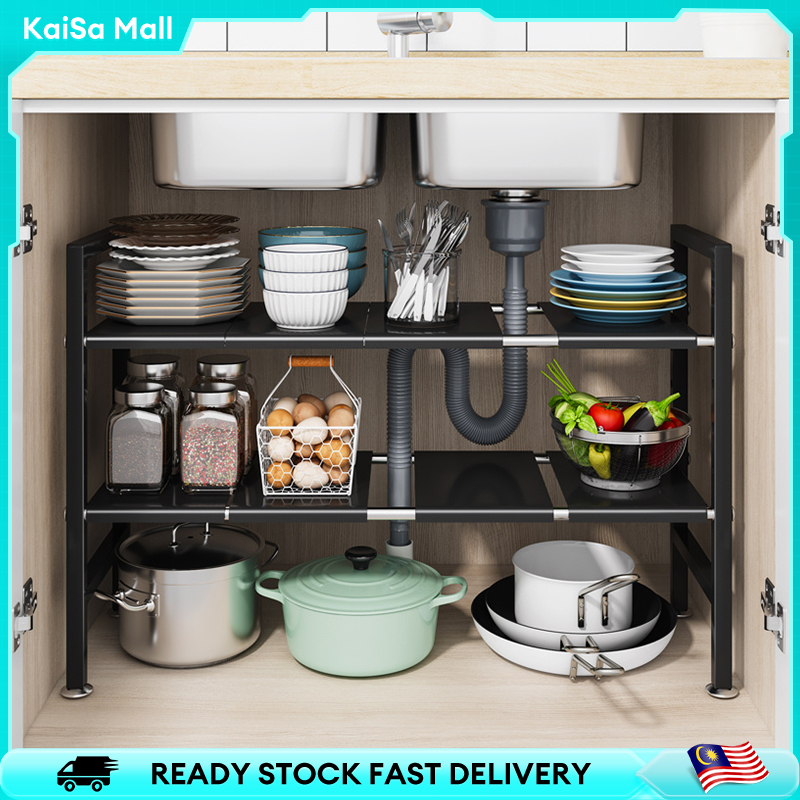 Double Layer Expandable Stainless Steel Under the Sink Rack / Rak ...
