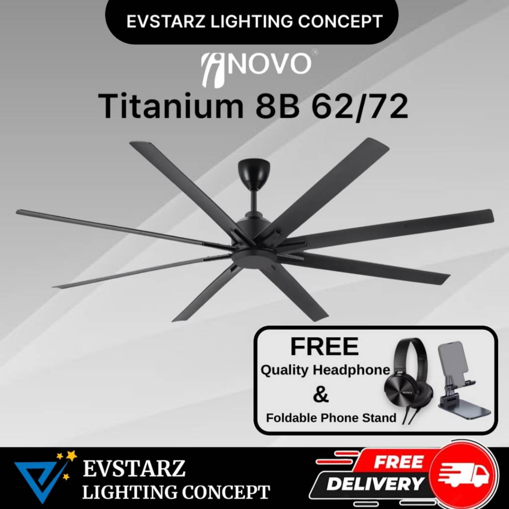 REGAIR INOVO TITANIUM 62/72 inches 8 Blades DC Motor Ceiling Fan with ...