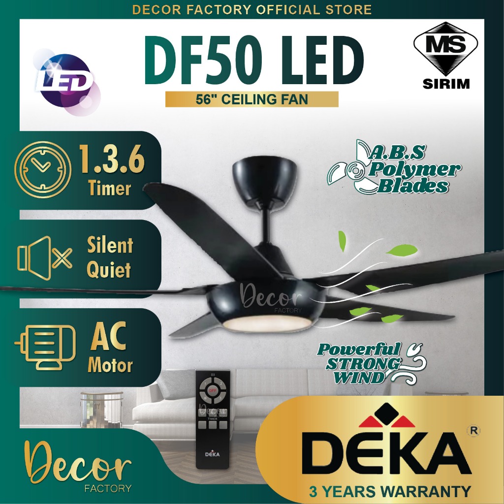 DEKA DF50LED KRONOS F5DC 56" 5 Blades Ceiling Fan AC Motor 3 Color LED ...