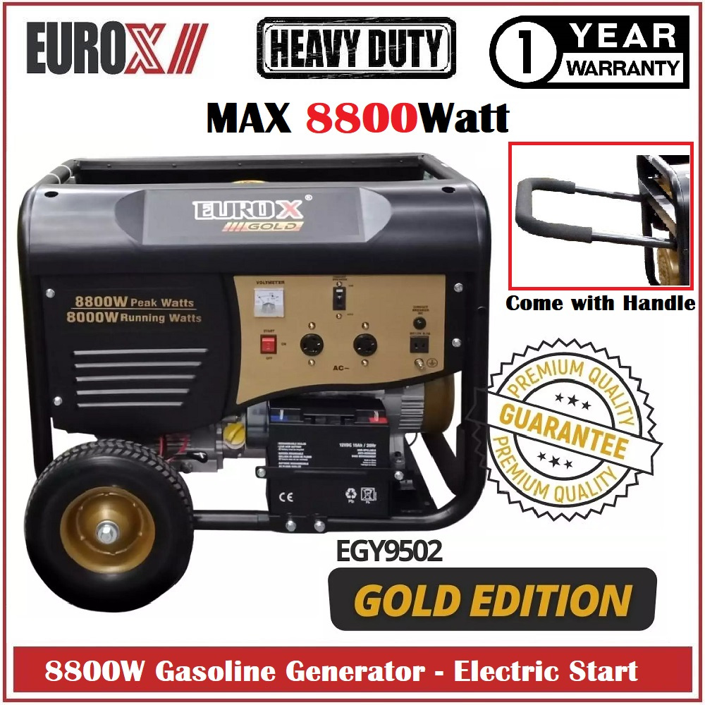 EUROX EGY9502 Petrol Generator 8800W With Wheels & Electric Start - Super Heavy Duty - 1 Year ...