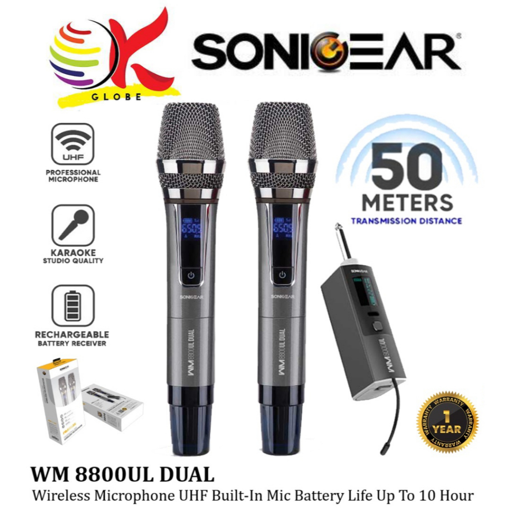 SONICGEAR WM 8800UL DUAL WIRELESS MICROPHONE UHF 50 METER/ 6.3MM JACK ...