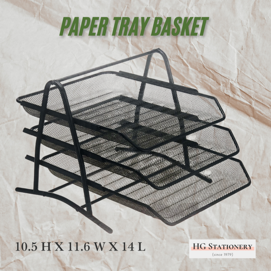 3 Tier Paper Tray Basket Organizer Black Stackable File Rack Metal Mesh ...