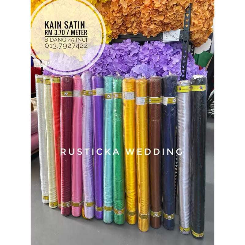 Kain Plain Satin Bidang 45” Silk Shining Kain Satin Plush Meter Wedding ...