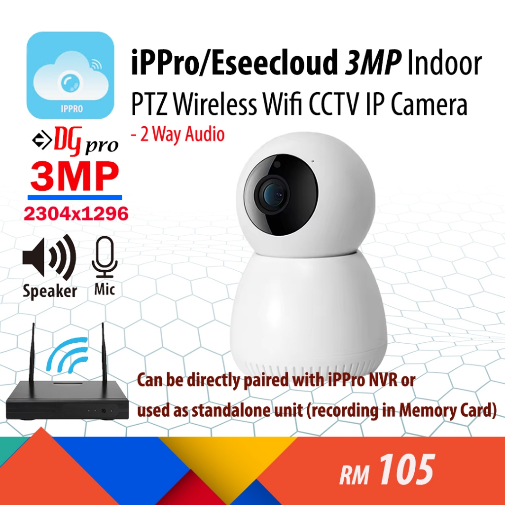 iPPro / Eseecloud 3MP 1296p Indoor PTZ Wireless Wifi Weatherproof IP ...