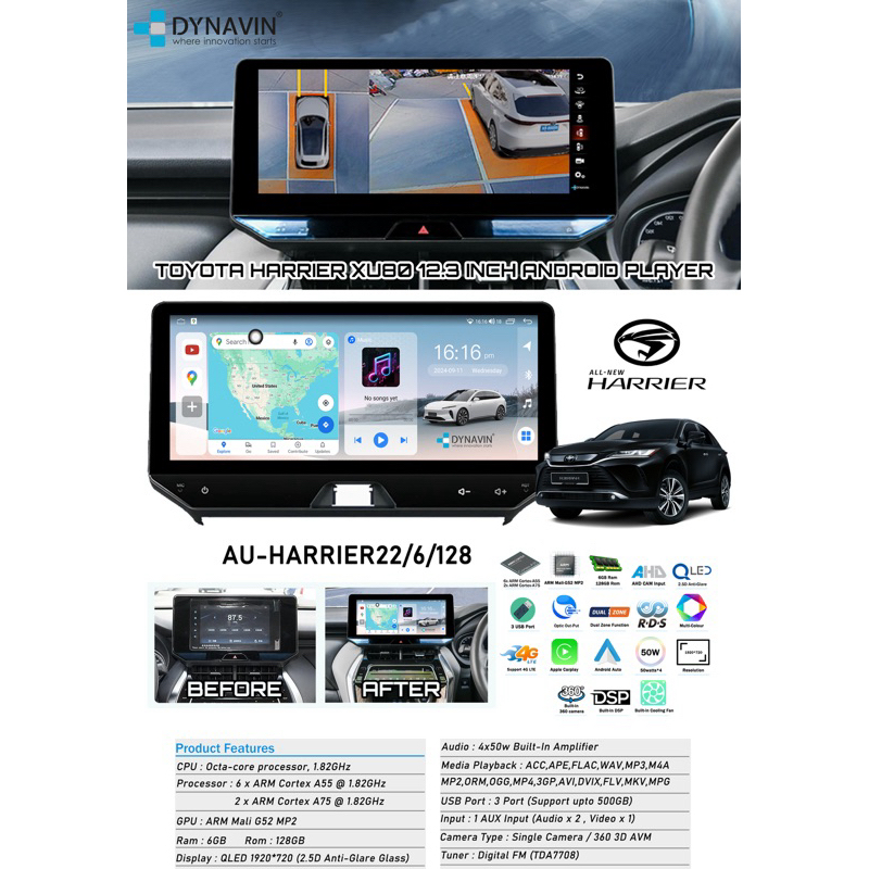 DYNAVIN TOYOTA HARRIER XU-80 12.3” OEM ANDROID PLAYER 6GB RAM+128GB ROM ...