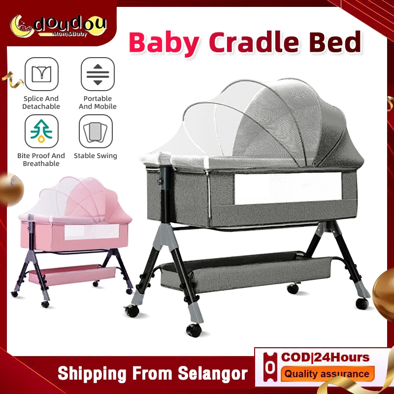 Baby Cot Bed baby side bed Folding Baby Cradle Bed Portable Cotton Crib ...