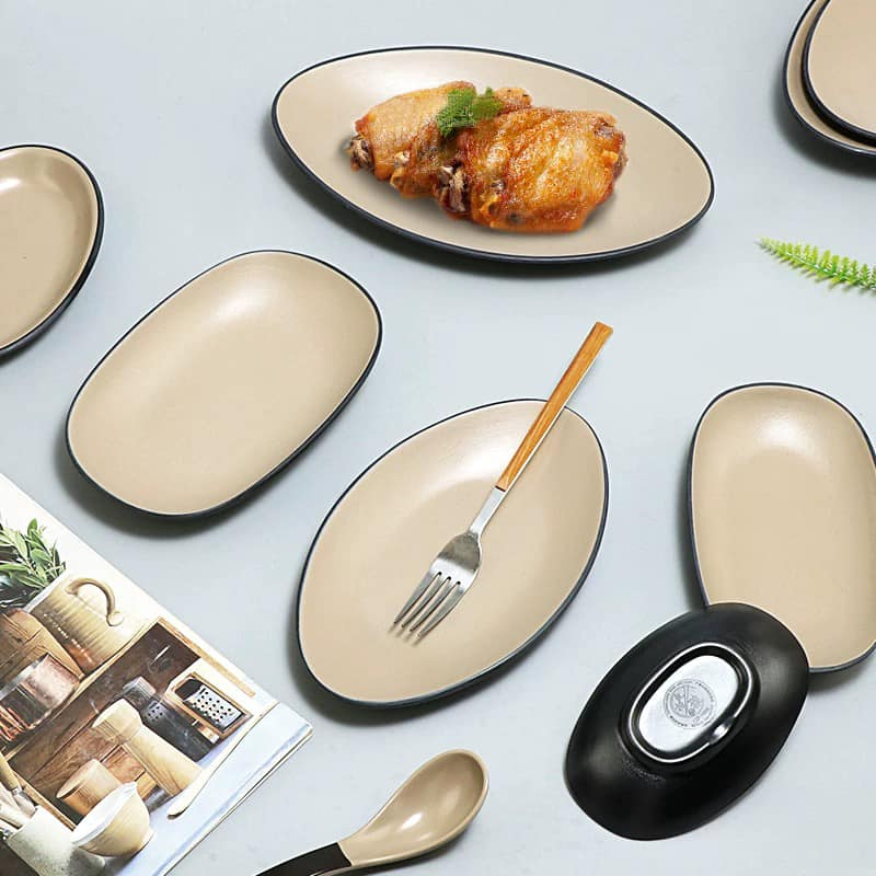 Melamine Dual Tone Oblong Plate Rice Dinner Dish Food Serve Pinggan ...