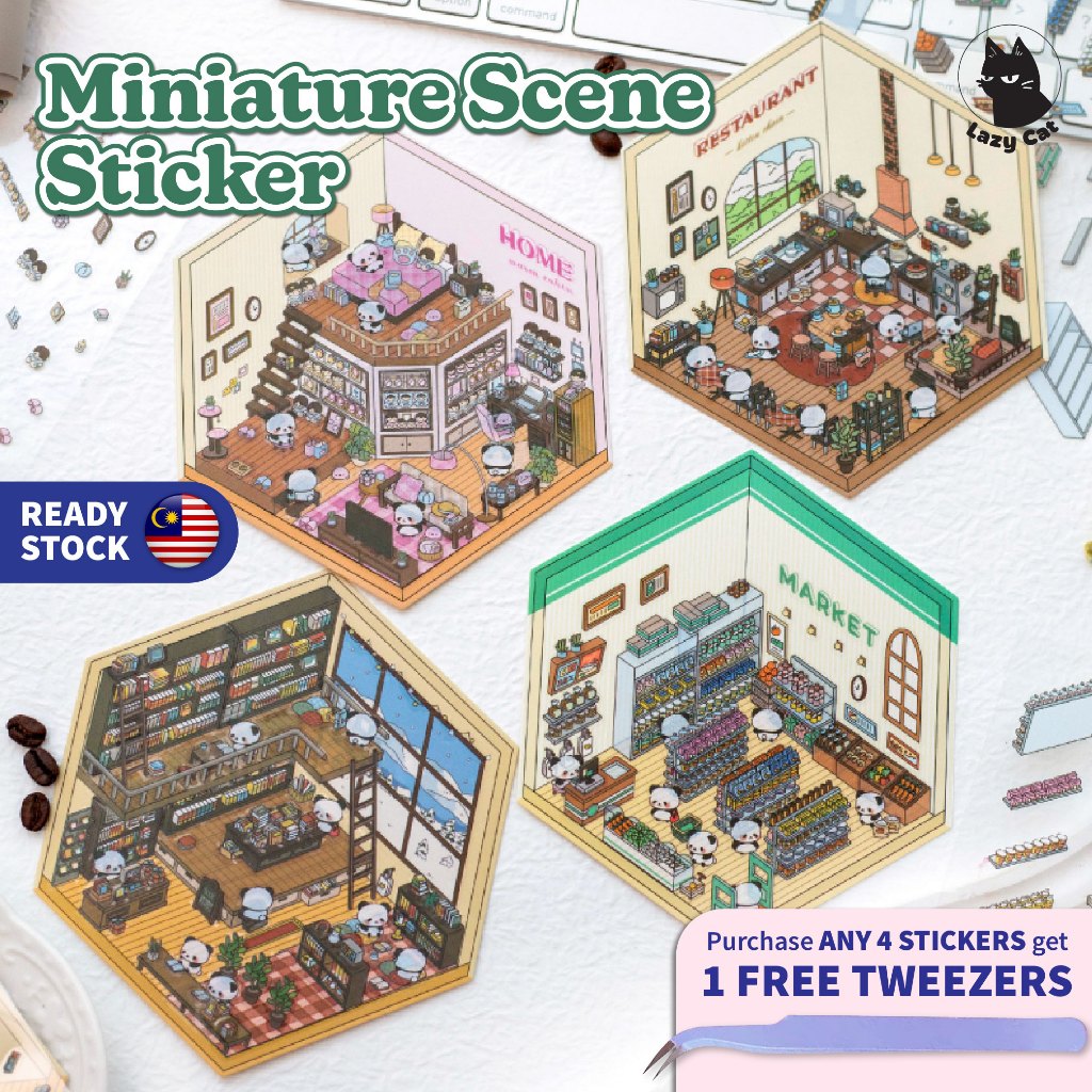 Lazy Cat 3D Miniature Scenes Sticker DIY Cute Cartoon Journal Korean ...