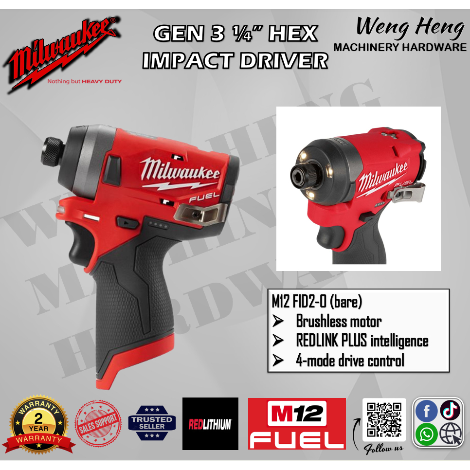 MILWAUKEE M12 FUEL™ Gen III 1/4" Hex Impact Driver - MODEL M12 FID2-0 ...