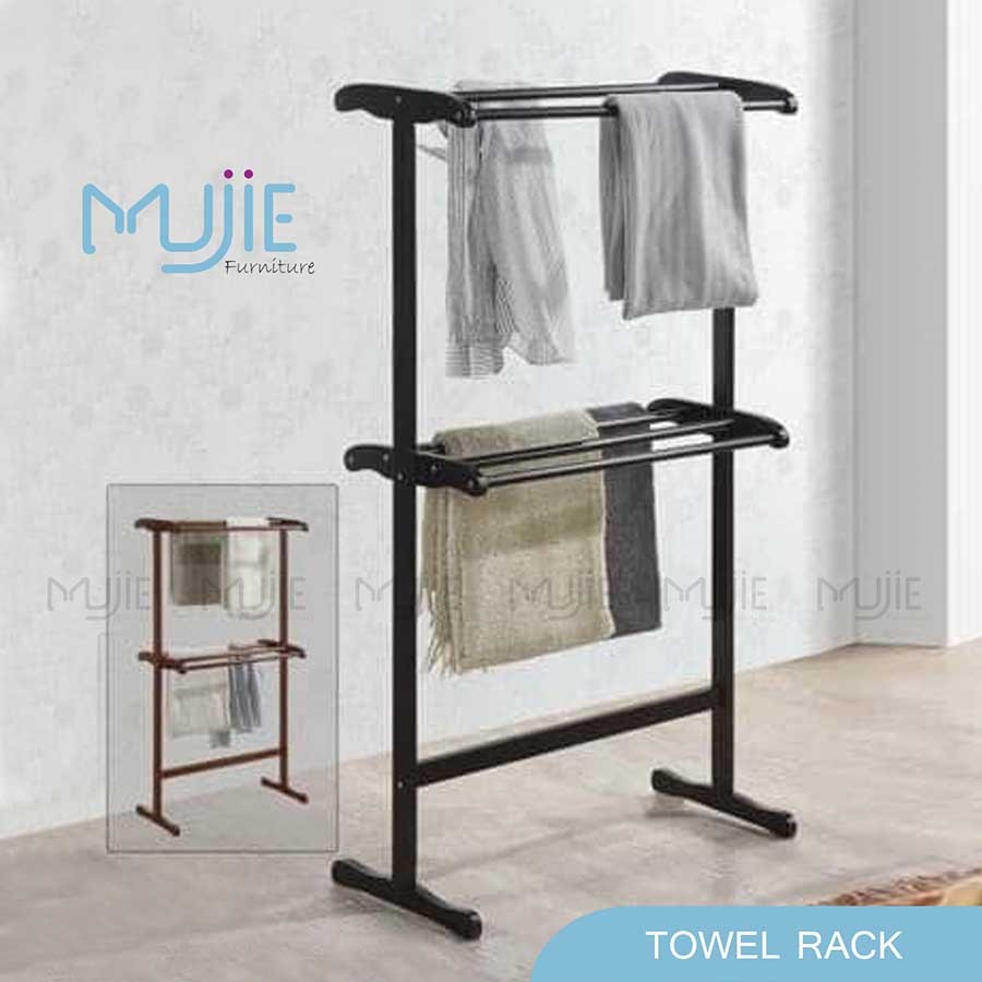 MUJiE Solid Wood Double Towel Rack/Rak Tuala Kayu | Penyidai Sejadah ...