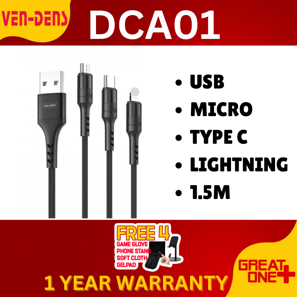 VEN-DENS VD-DCA01 3 in 1 USB to Micro + Type-C+ IP port Cable & Fast ...