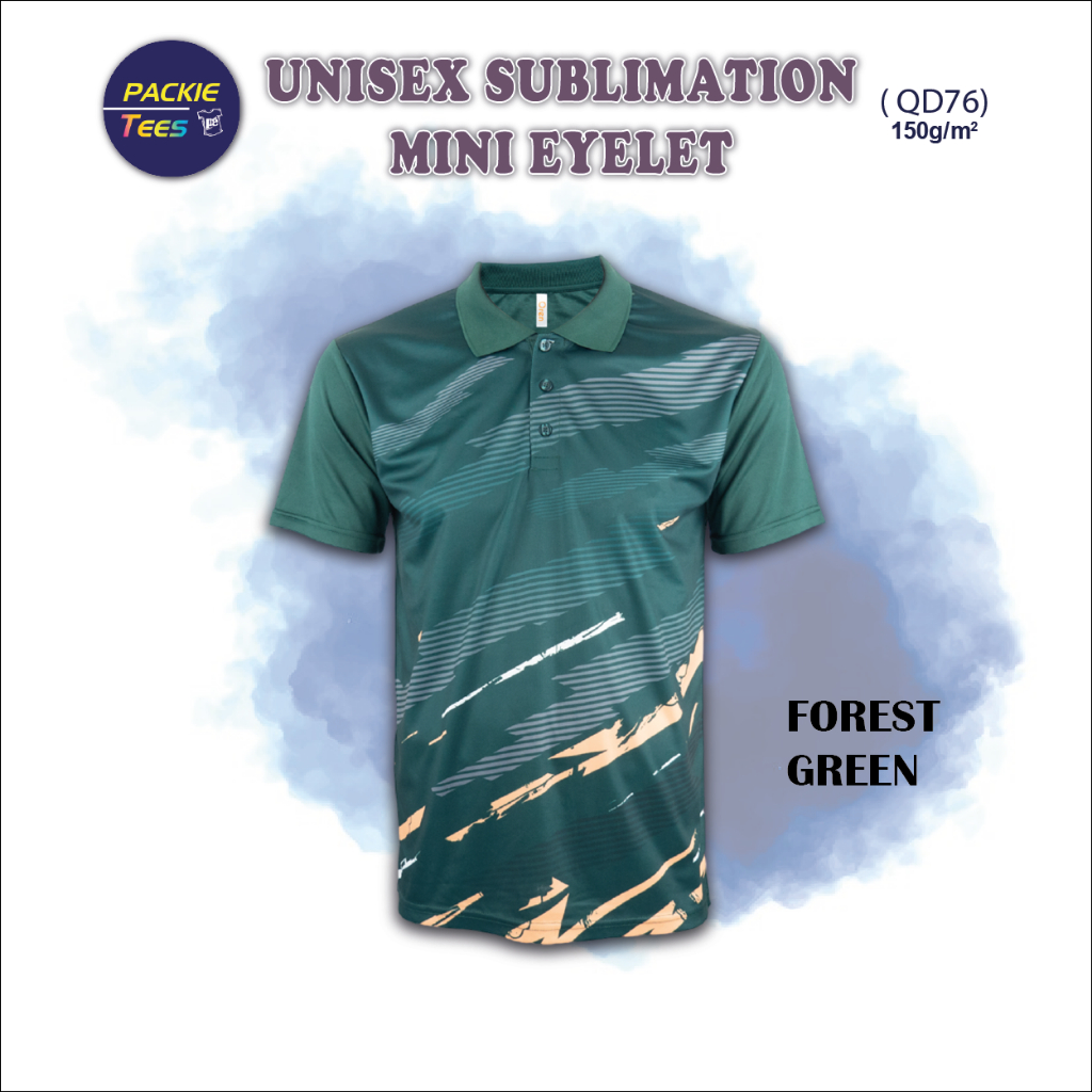QD7615 FOREST GREEN 100% MICROFIBRE COLLAR MINI EYELET SUBLIMATION ...