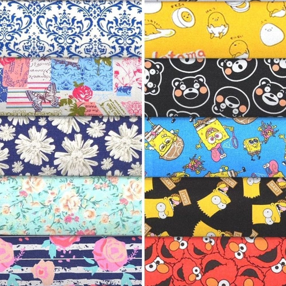 🌸 Kain Kanvas Heavy Cotton Canvas Fabric Flower Leaves Pattern Cartoon ...