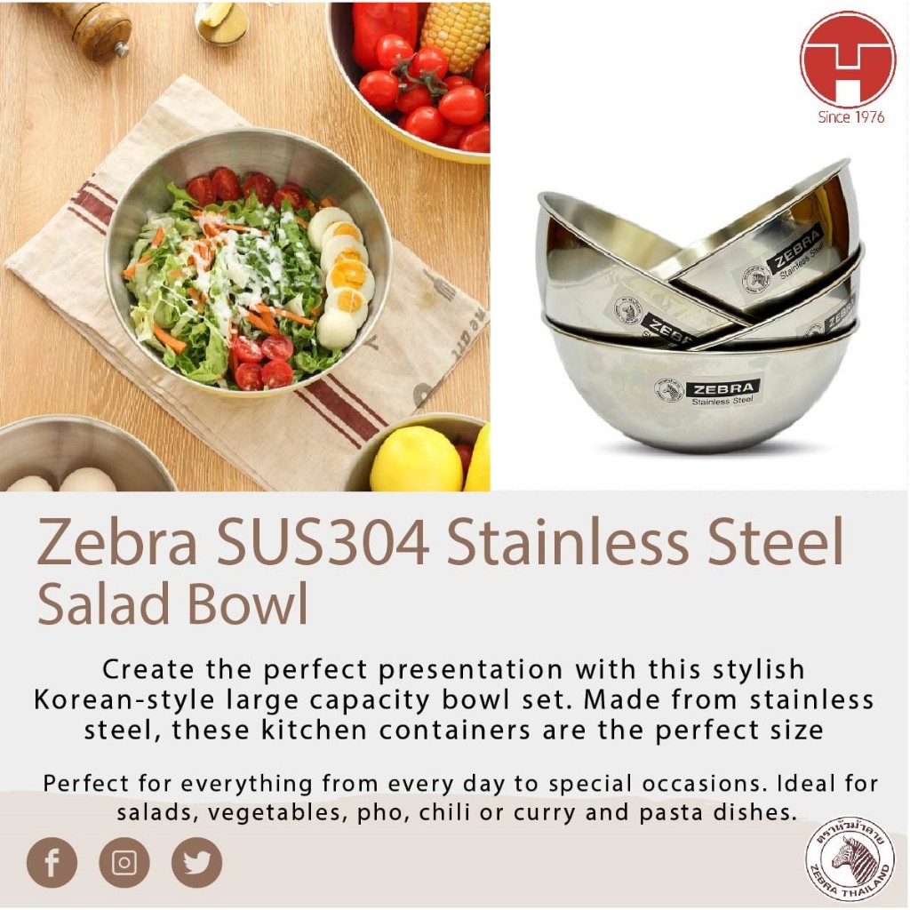 [TeoHin] Zebra SUS304 Salad Bowl 18cm, bowls, bakeware, tray, Flour ...