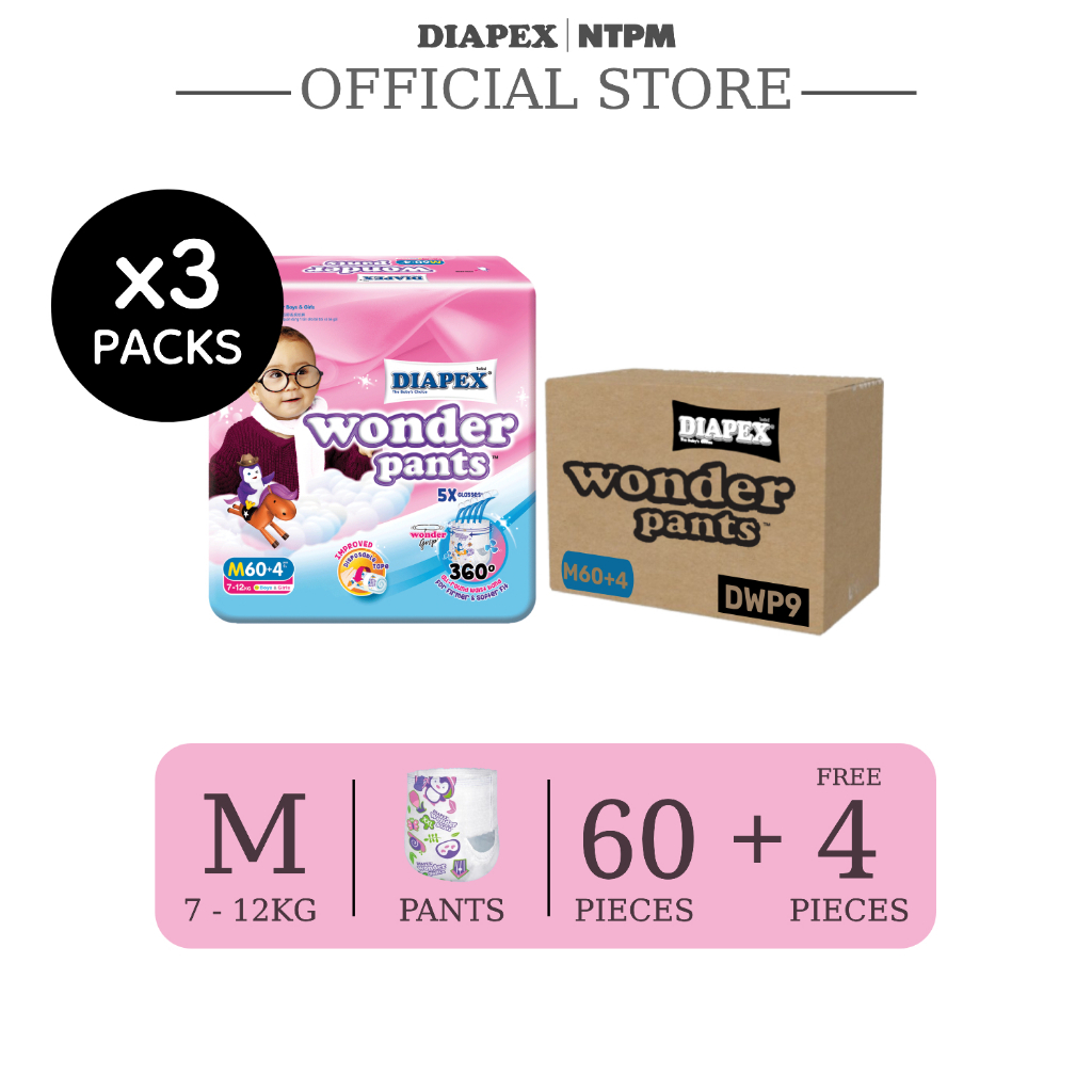 Diapex Wonder Pants Super Jumbo M (60's + 4's) X 3 Packets - {FREE ...