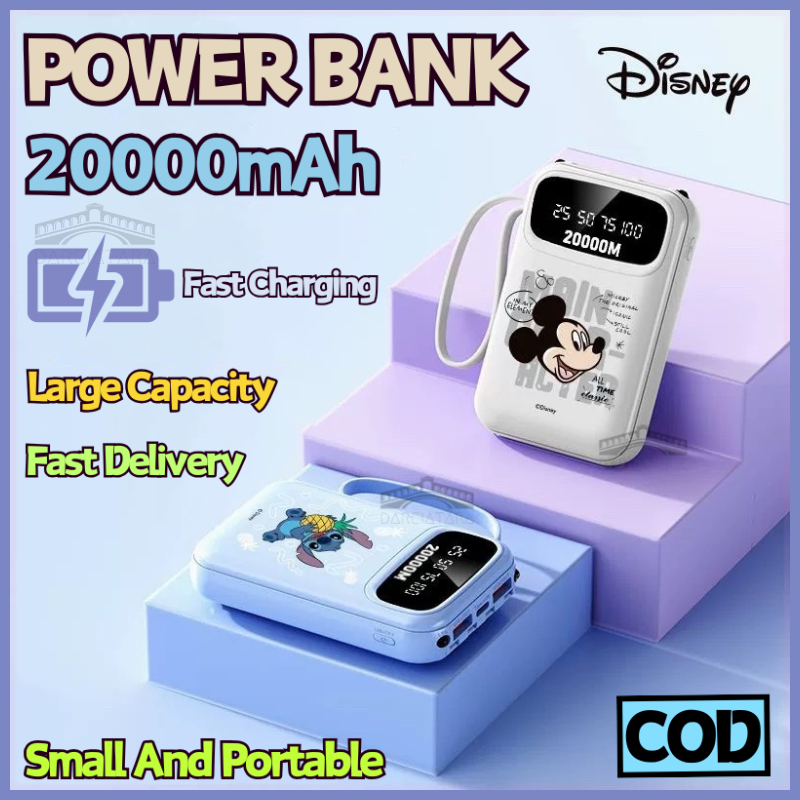 COD Disney PowerBank Mini Portable Fast Charging 20000mAh With 4 Cables ...