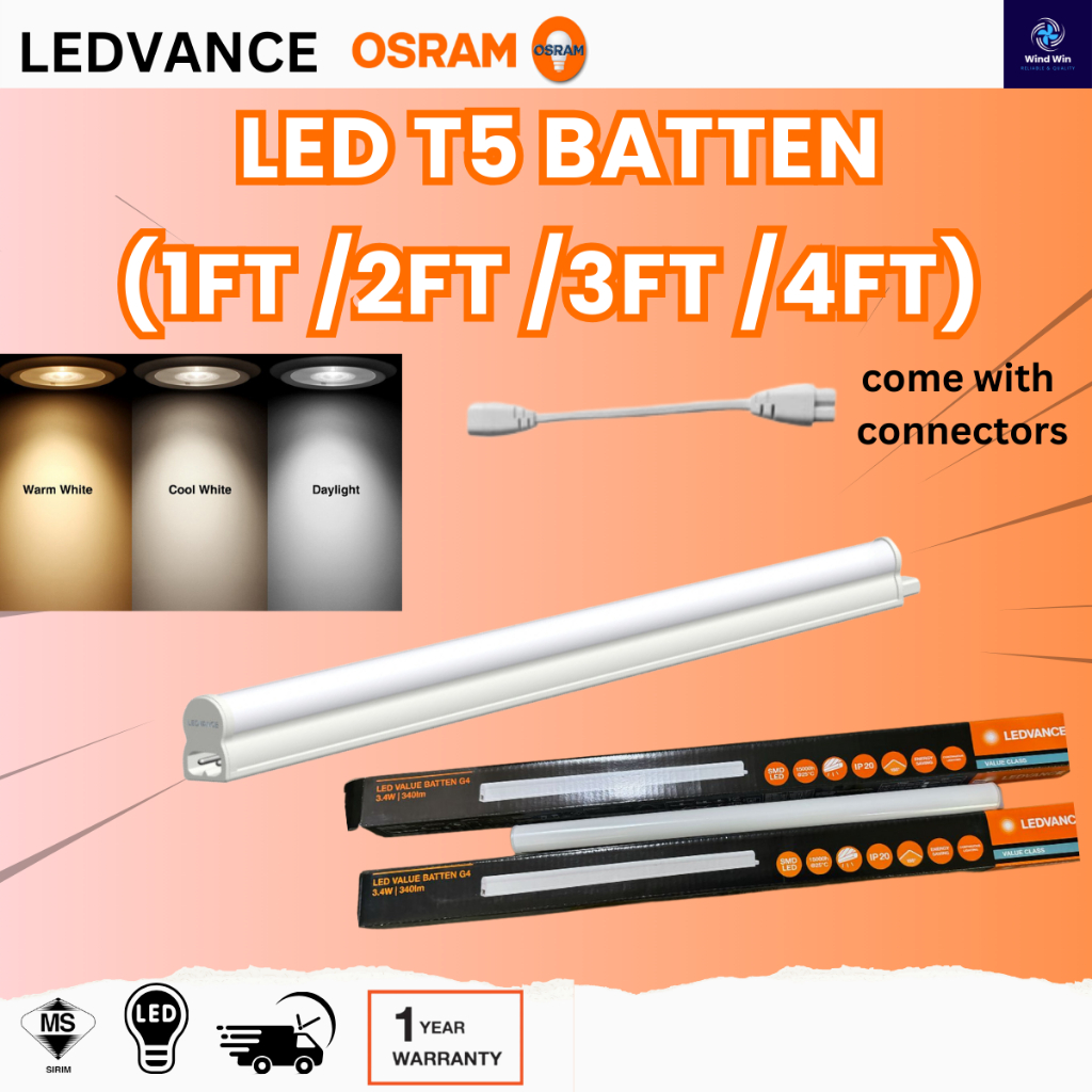 OSRAM LEDVANCE LED T5 BATTEN 【1FT/2FT/3FT/4FT 】 [ 3.4W/6.5W/9.6W/13W ...