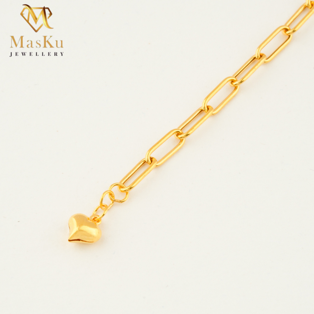 MasKu Jewellery Bracelet 22K / 916 Rantai Paperclip Bajet MKJB181854 ...